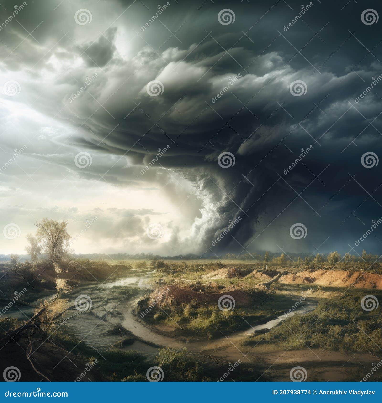 Destructive Tornado Vortex at Open Landscape with Cloudy Sky Stock ...