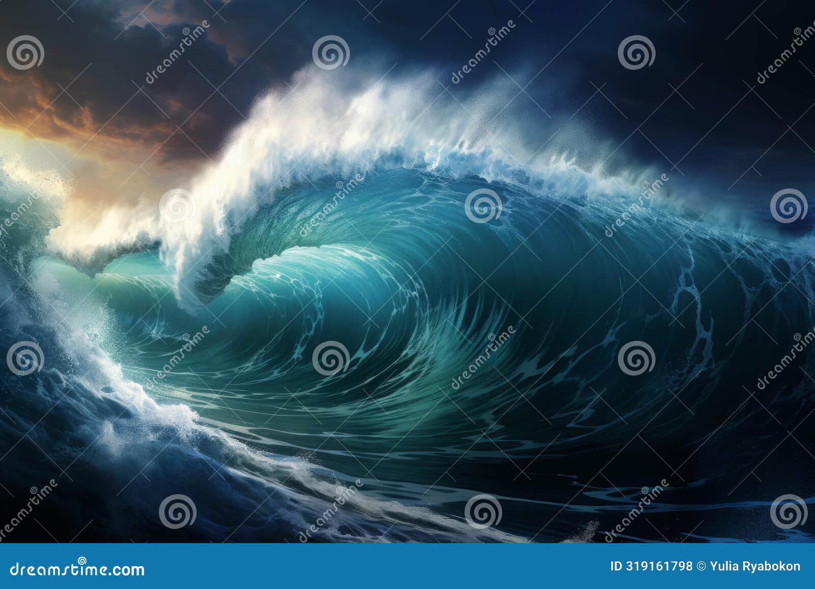 Destructive Tsunami Wave. Generate Ai Stock Illustration - Illustration ...