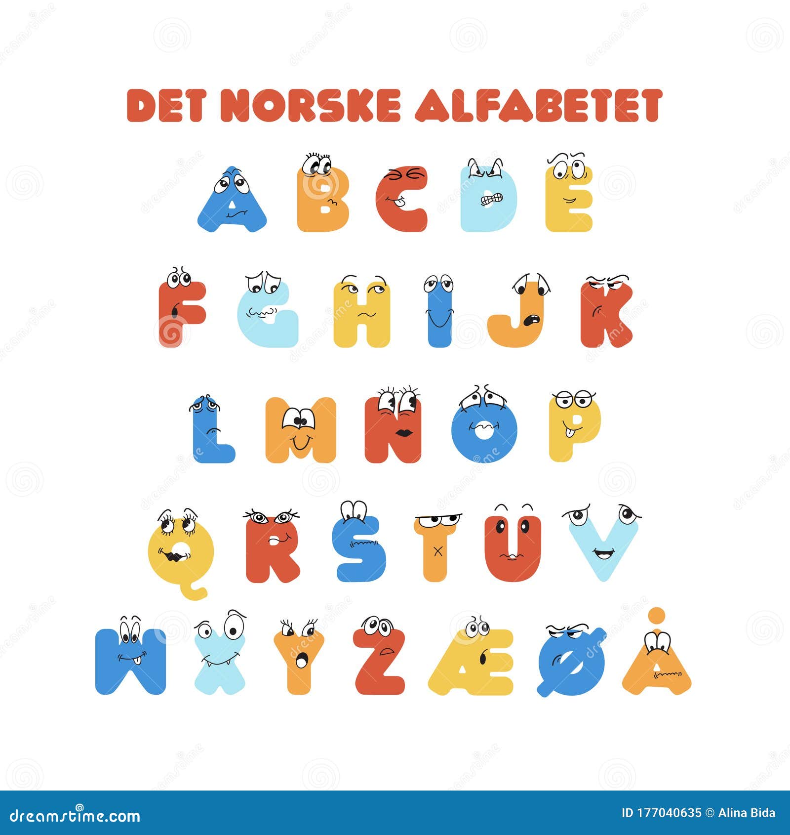 Norwegian Colorful Latin Alphabet for Kids Education with Doodle Hand ...