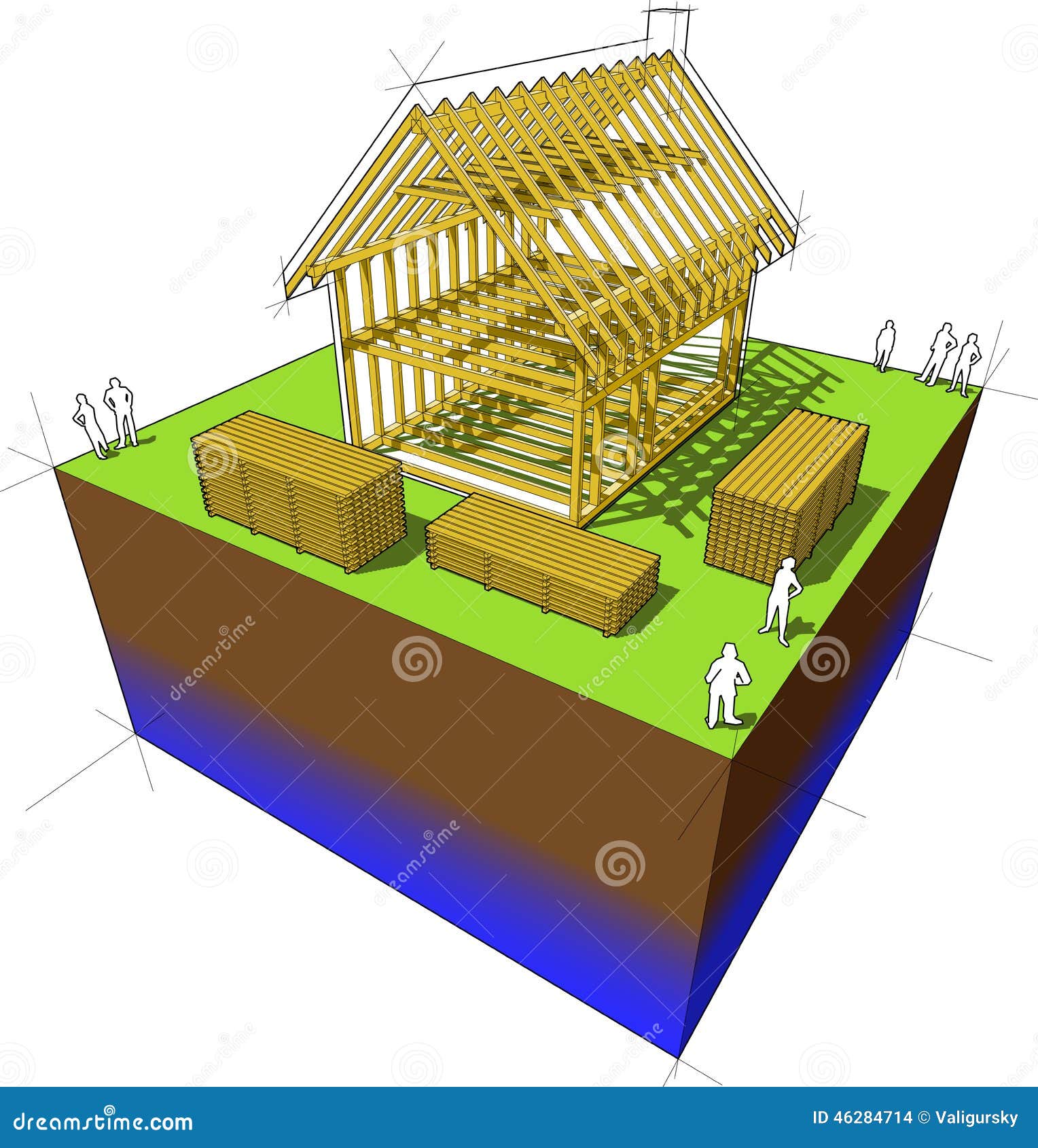 Detached House Framework Diagram Stock Vector - Illustration of drawing ...