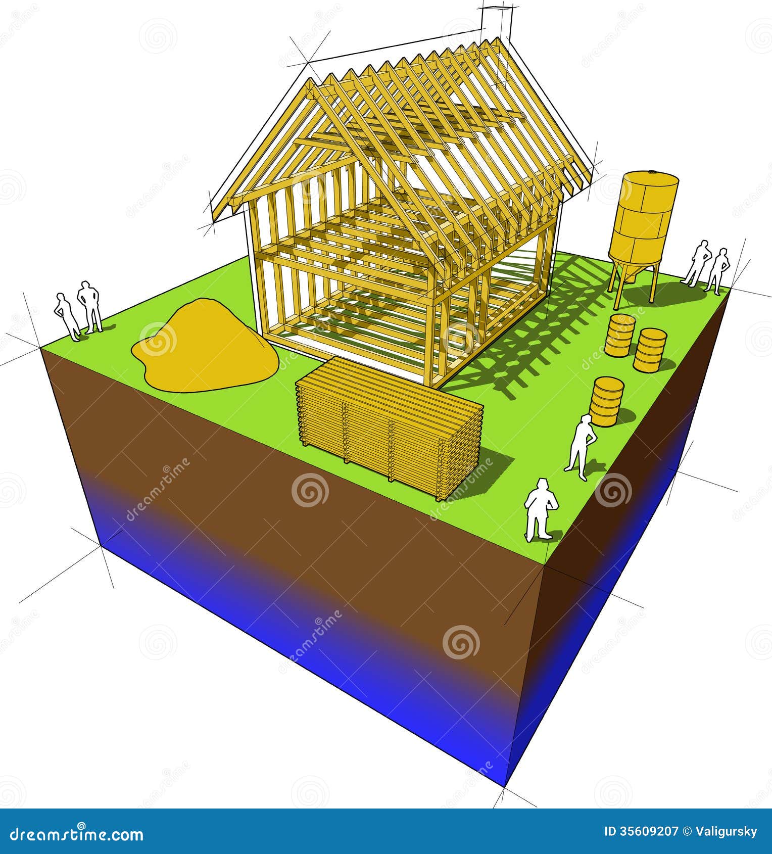 House Framework With Dimensions And Question Mark Diagram Cartoon ...