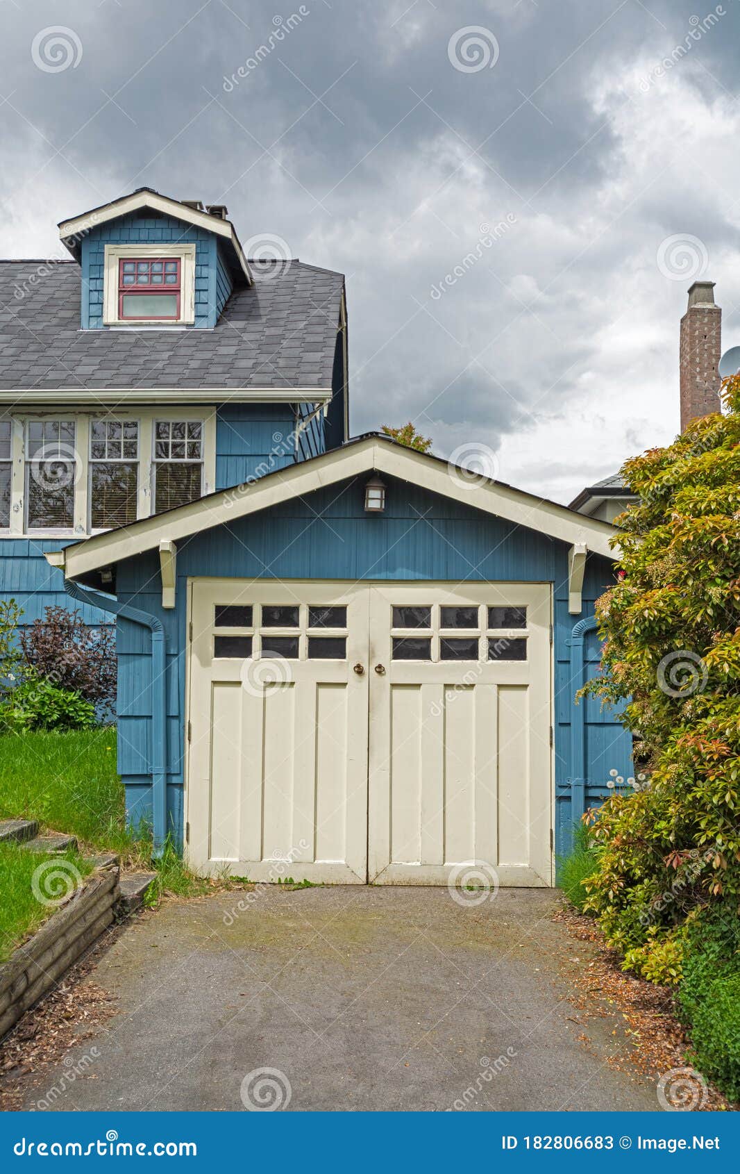 Detached Single Stall Garage on Front Yard of Residential House Stock ...