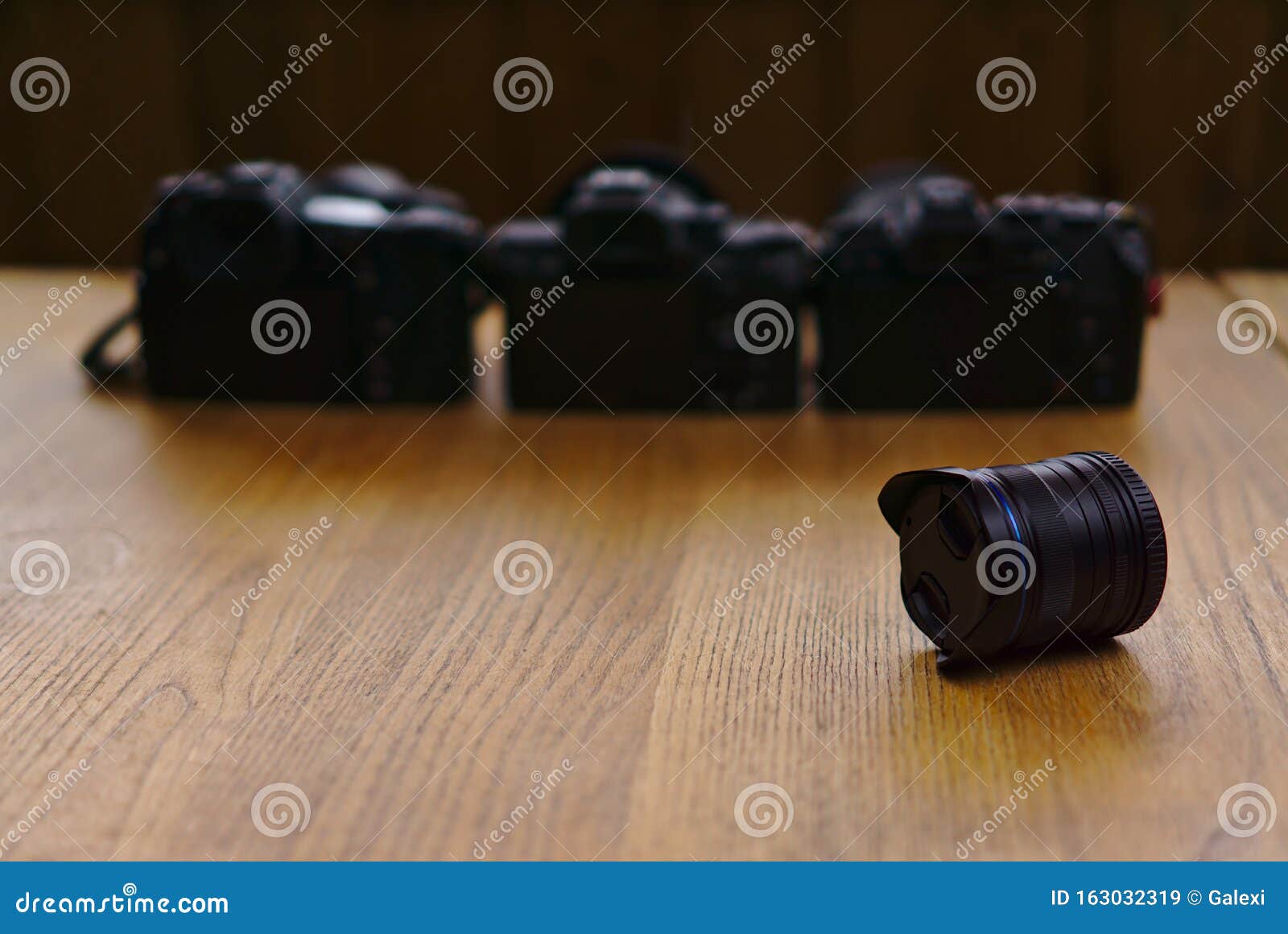 Detached Standalone Camera Lens with Three Cameras Blurred in ...