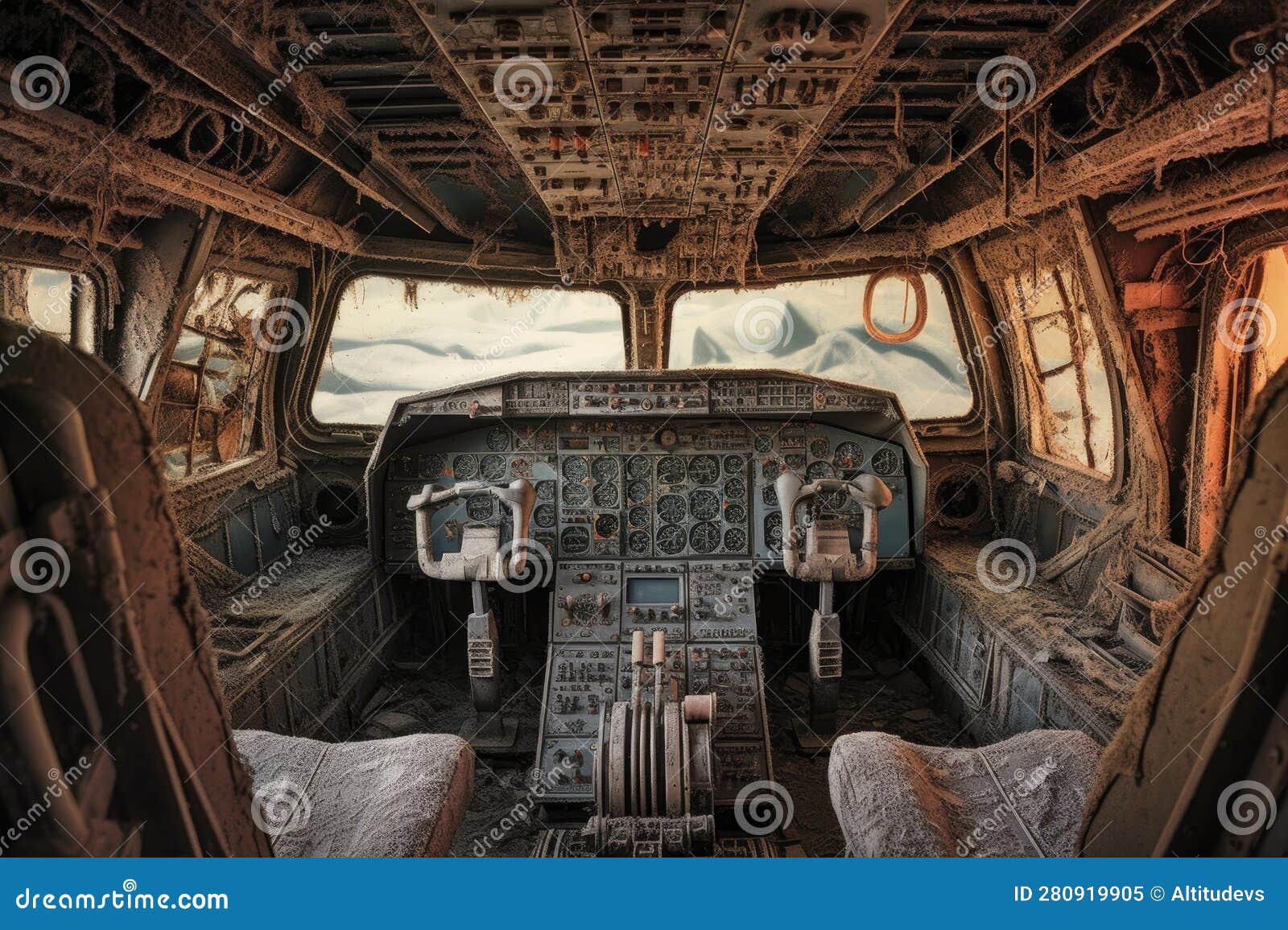 Detail of Airplane Cockpit Covered in Dust Stock Illustration ...
