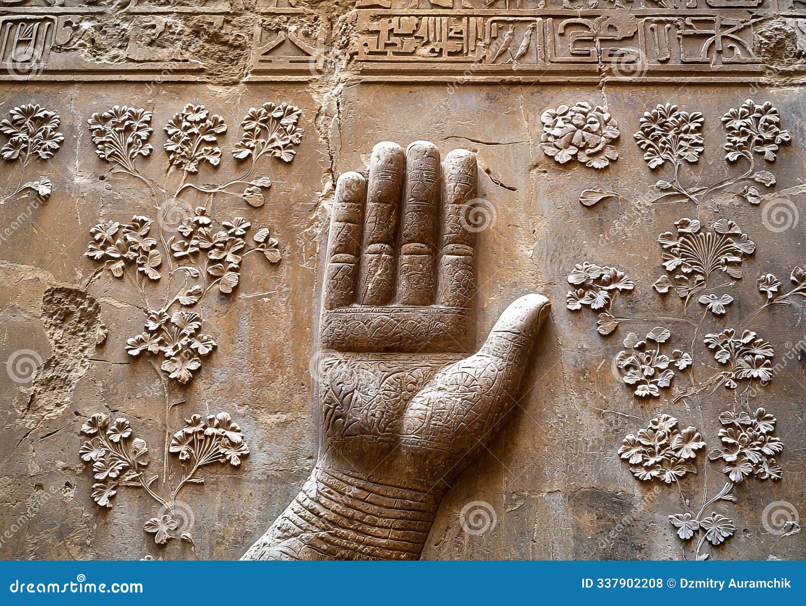 Detail of an Assyrian Wall Relief with a Cone in the Hand of a Genius ...