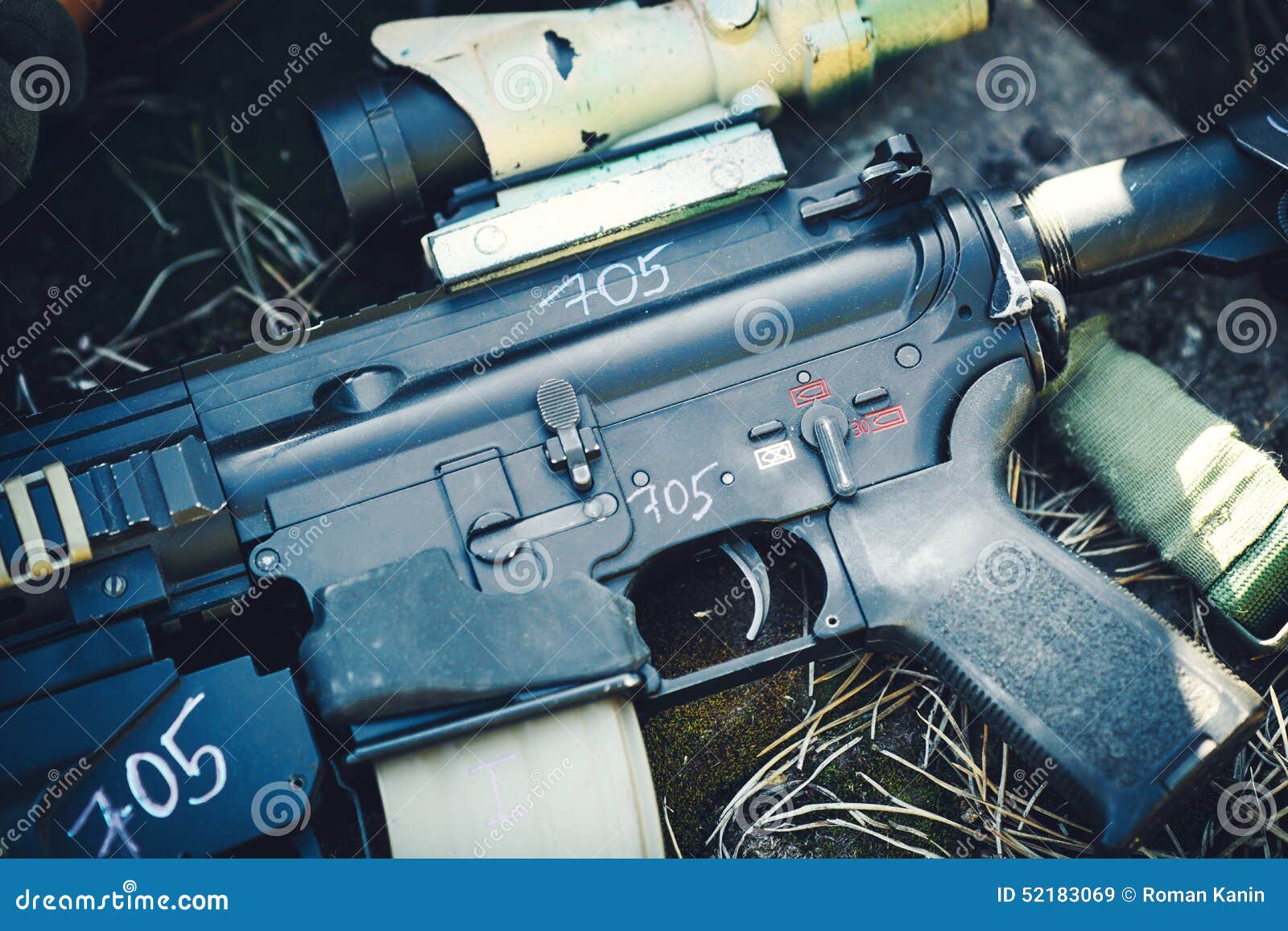 Detail Automatic Rifle Weapons Lying on the Ground Stock Image - Image ...