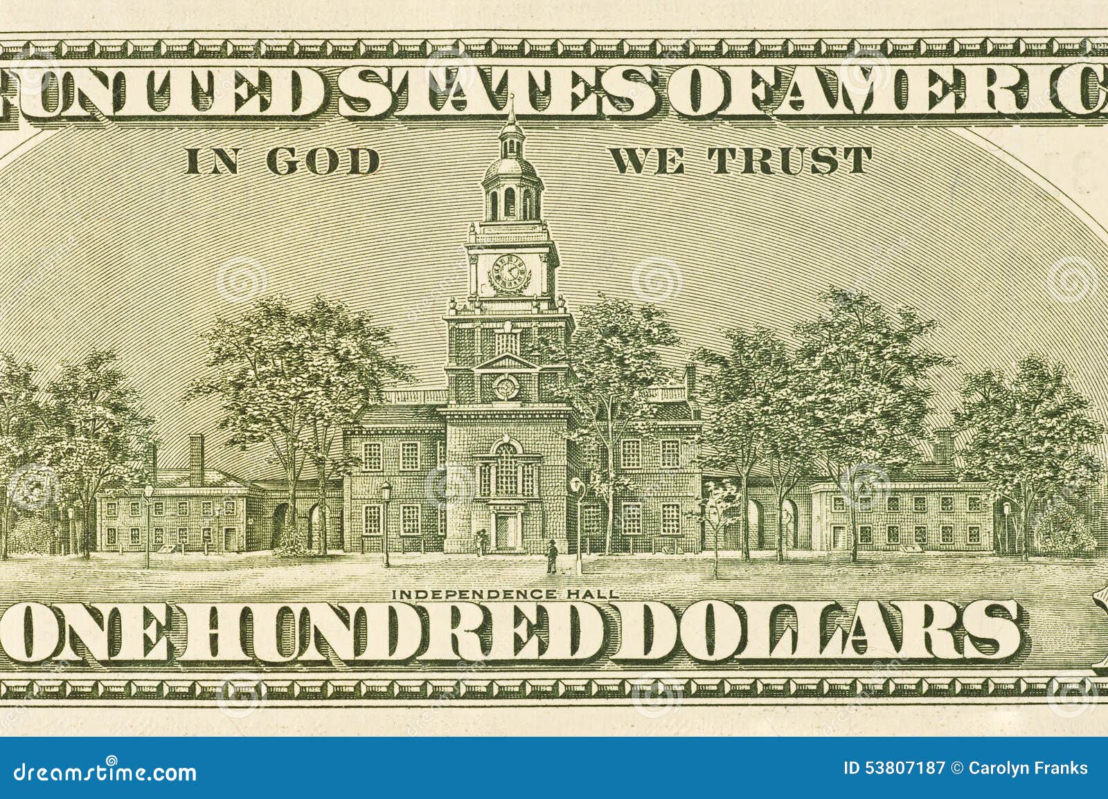 Detail from Back of a One Hundred Dollar Bill Stock Image - Image of ...