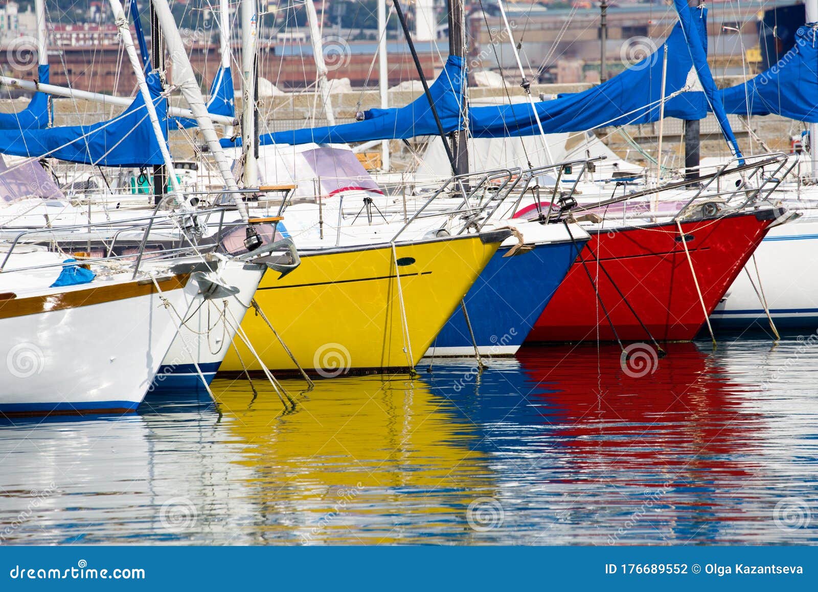 Detail of Beautiful Colored Boats Reflected in the Water Stock Photo ...