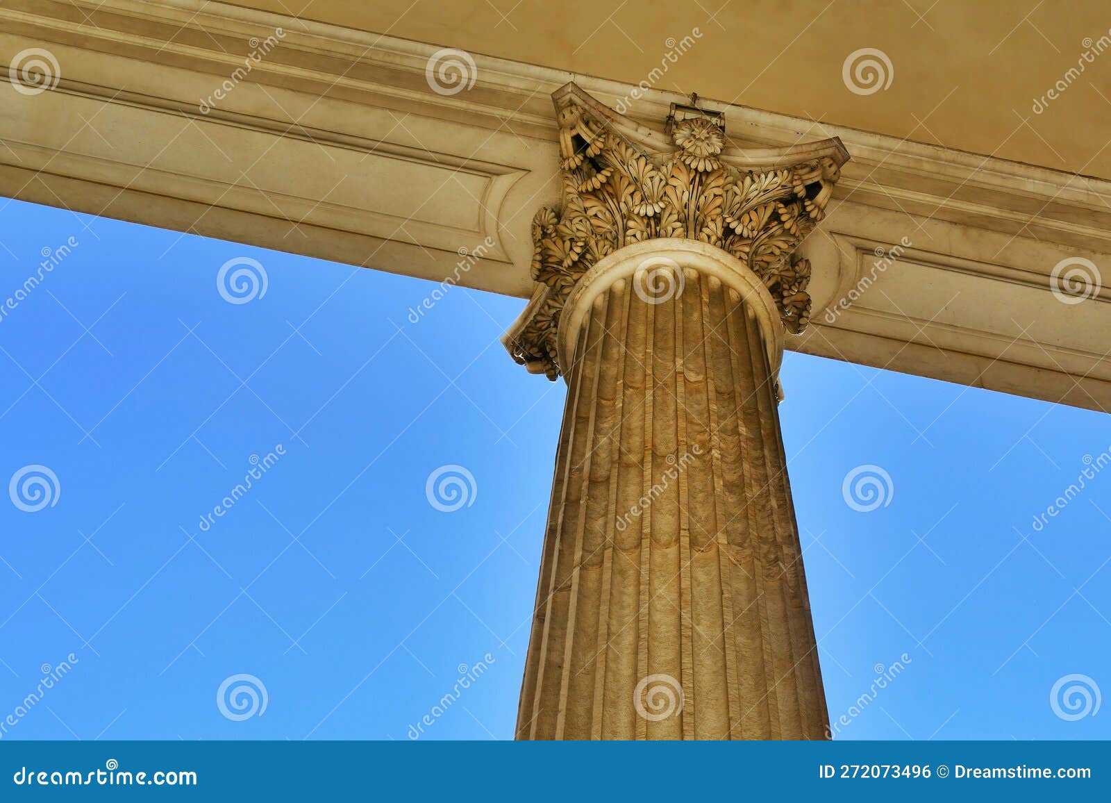 Detail from Below of Ancient Marble Colonnade in Neoclassical Style ...