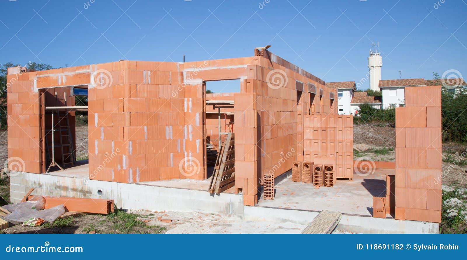 Brick House Building Under Construction Stock Photo - Image of ...