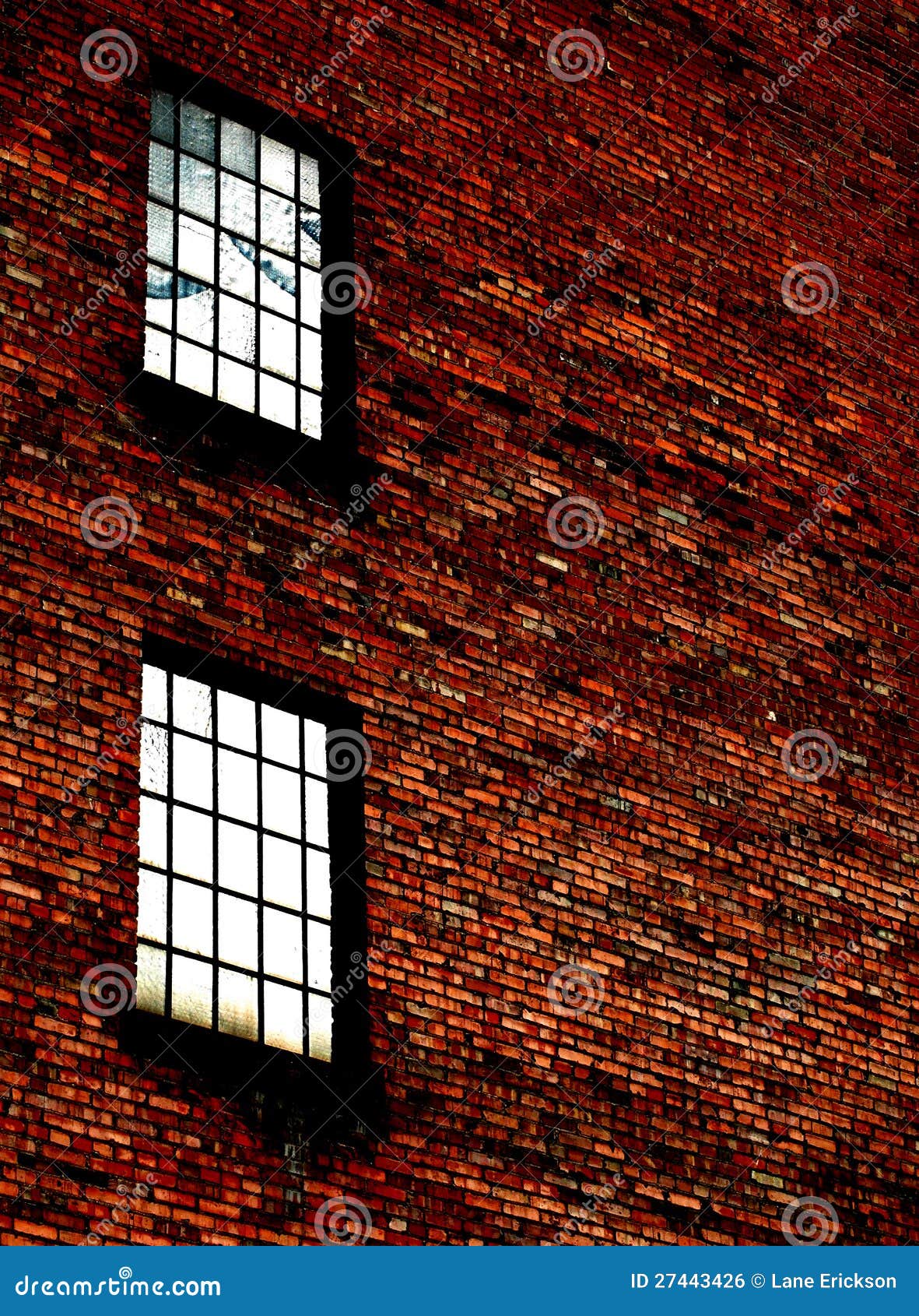 Detail of Brick Wall with Windows Stock Photo - Image of warehouse ...