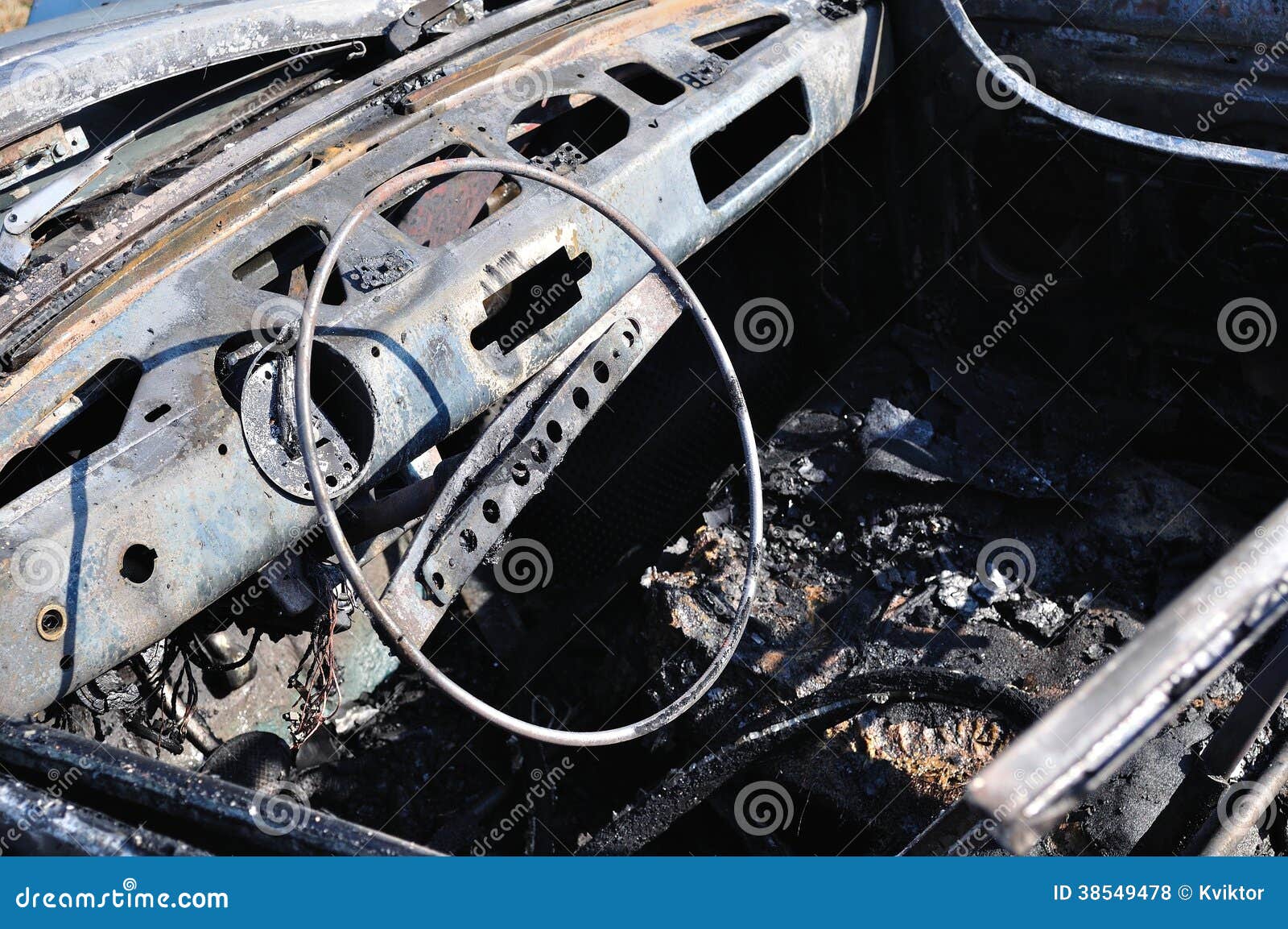 Burnt Out Car, Burnt Out Car After Accident. Engine Block, Front Axle ...