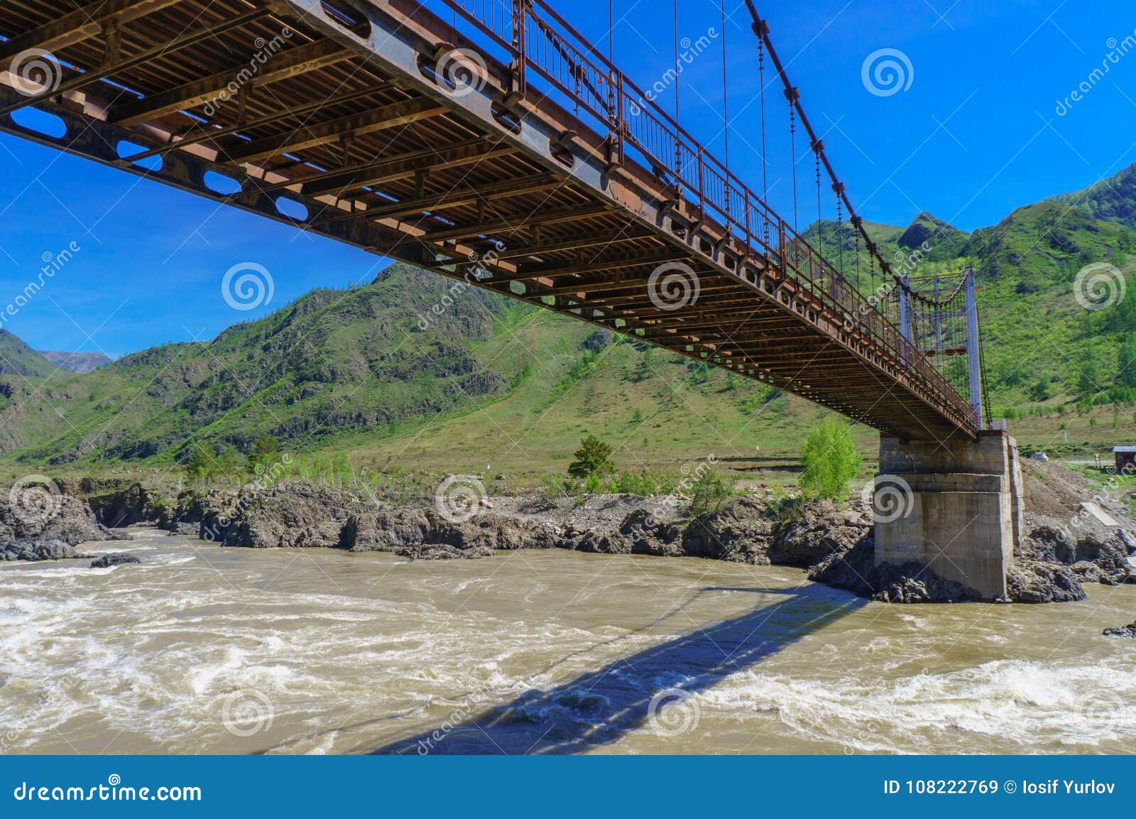 Detail of Cable-stayed Bridge Over River Stock Image - Image of altai ...