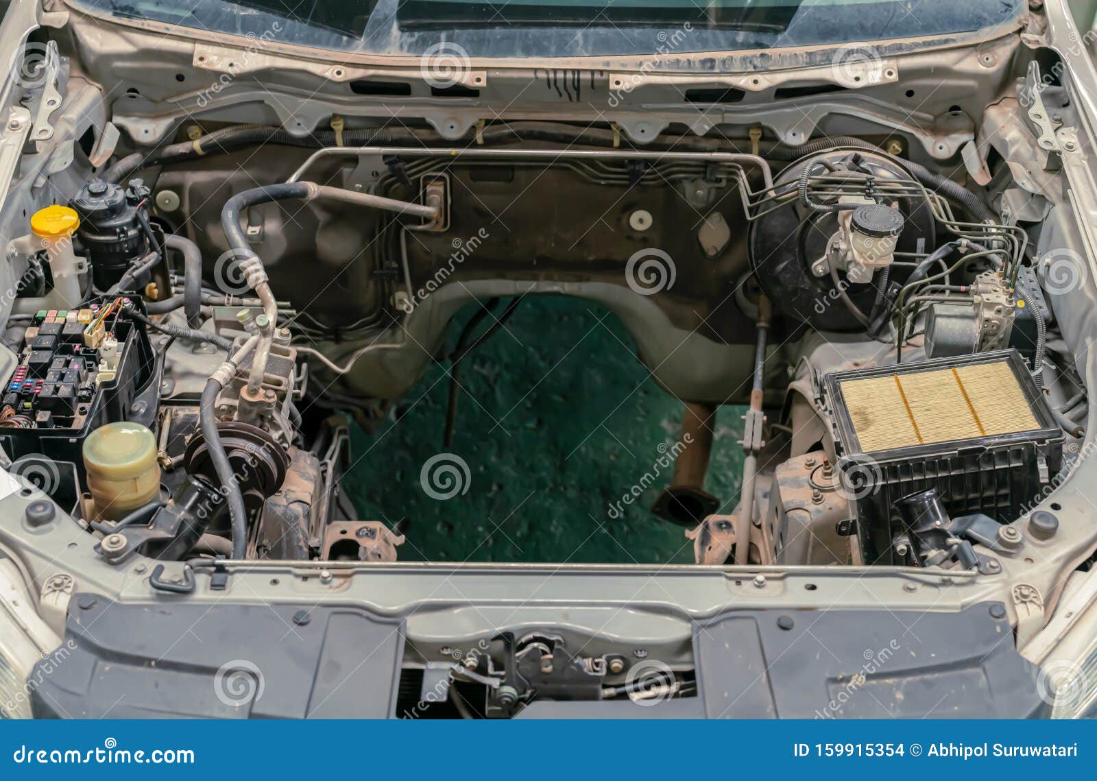 Detail of a Car Engine Room without an Engine Compartment.. Stock Photo ...