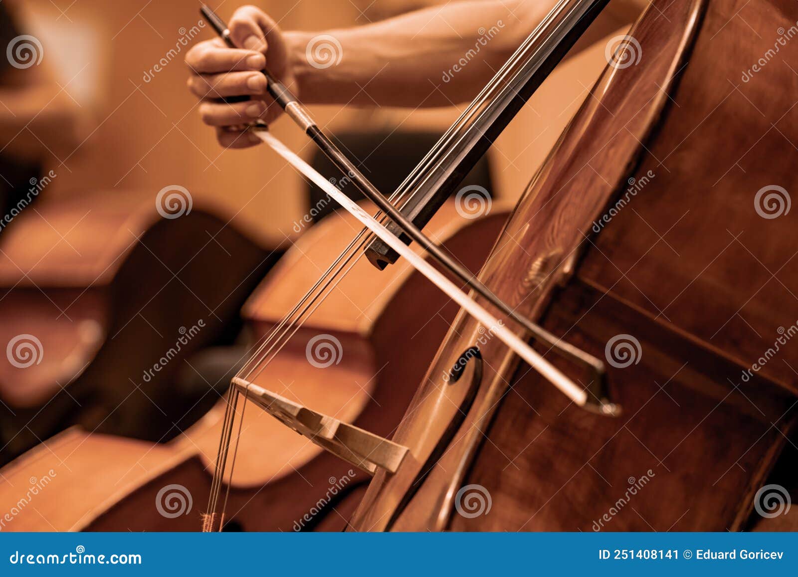 Detail of the Cello Being Played during the Concert Stock Image - Image ...