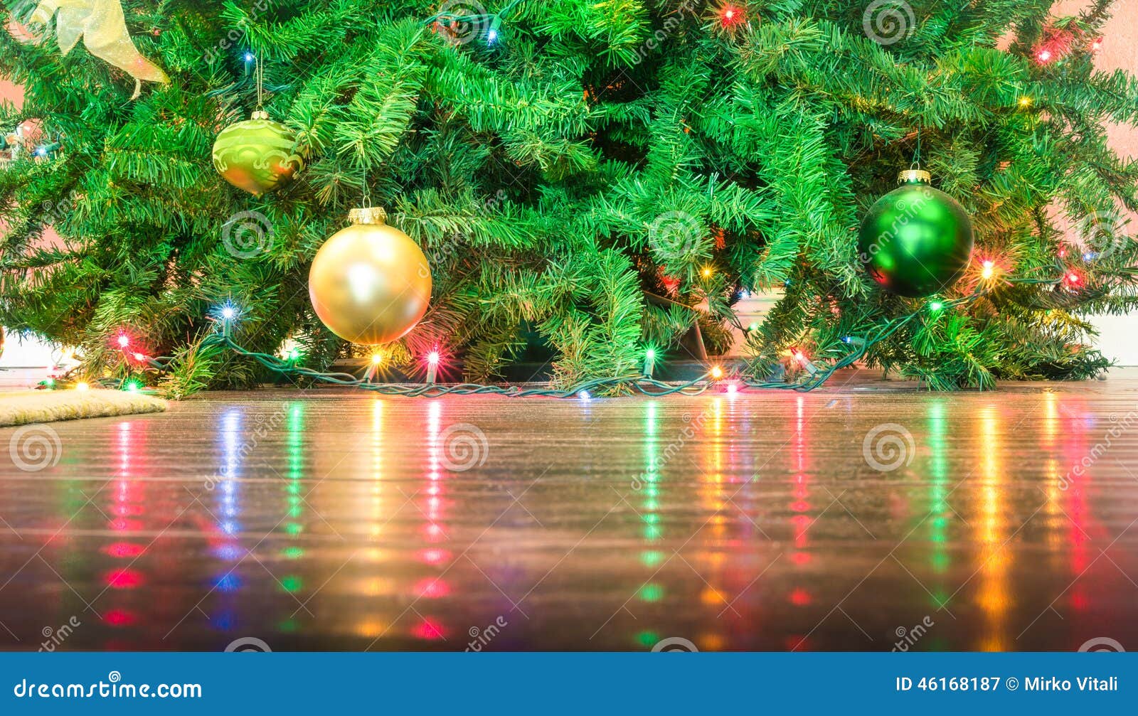 Detail of Christmas Tree Decorations with Lights Reflections Stock ...