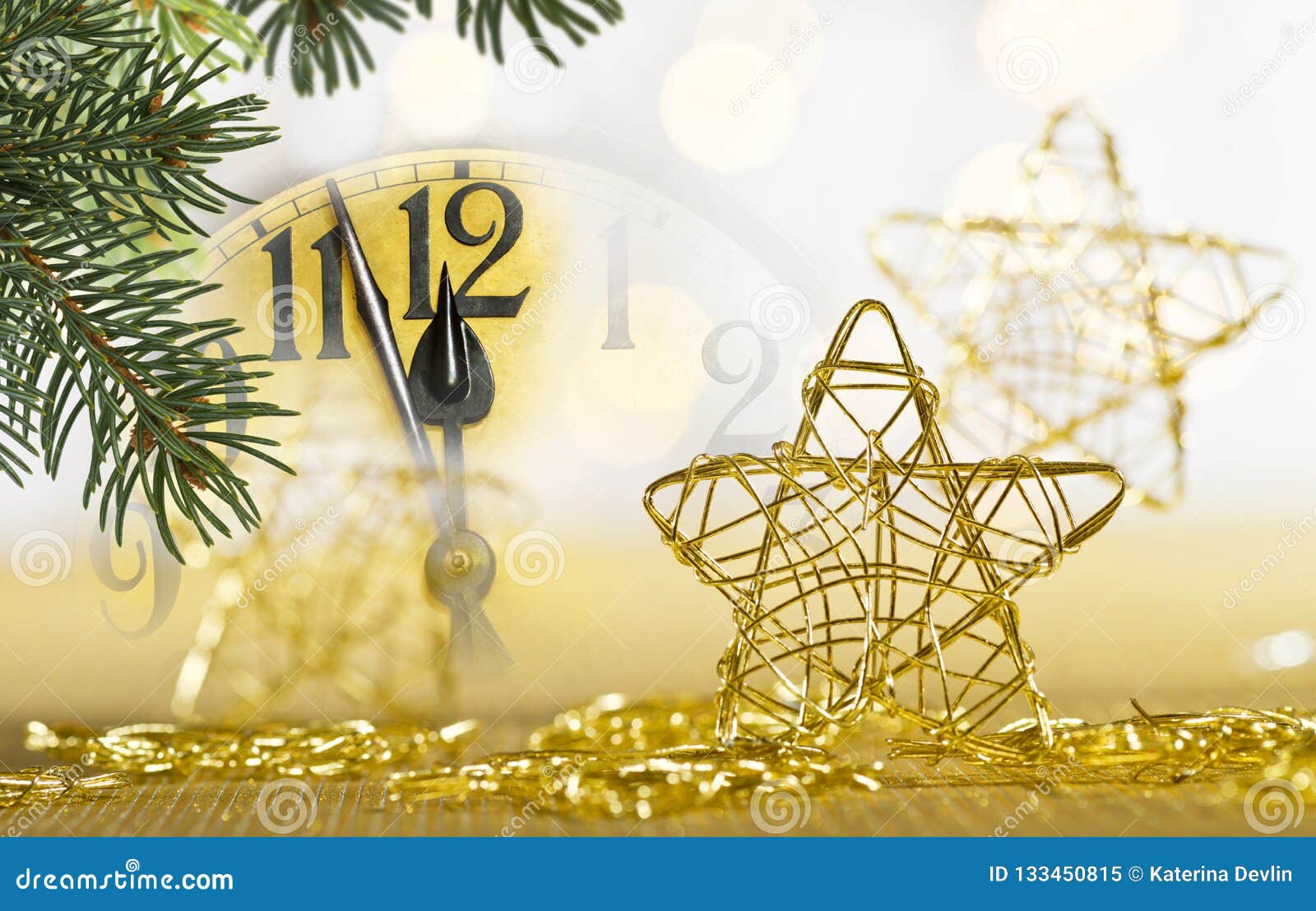 Detail of Clock Face and Christmas Twig Stock Image - Image of reflex ...