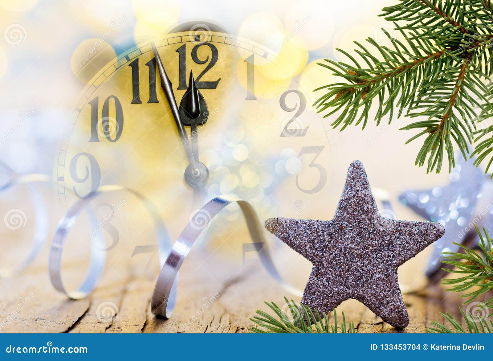 Detail of Clock Face and Christmas Twig Stock Photo - Image of ...