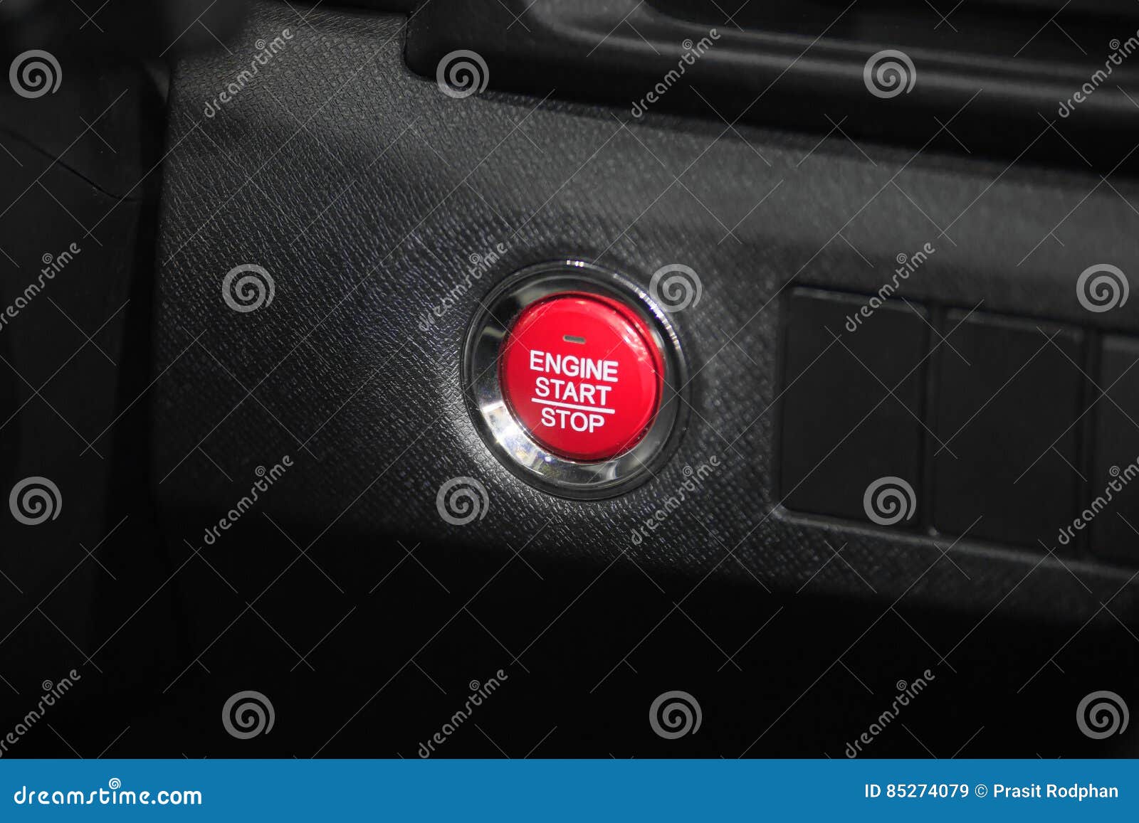 Detail Close Up of Red Engine Start Stop Car Button in Modern Ca Stock ...