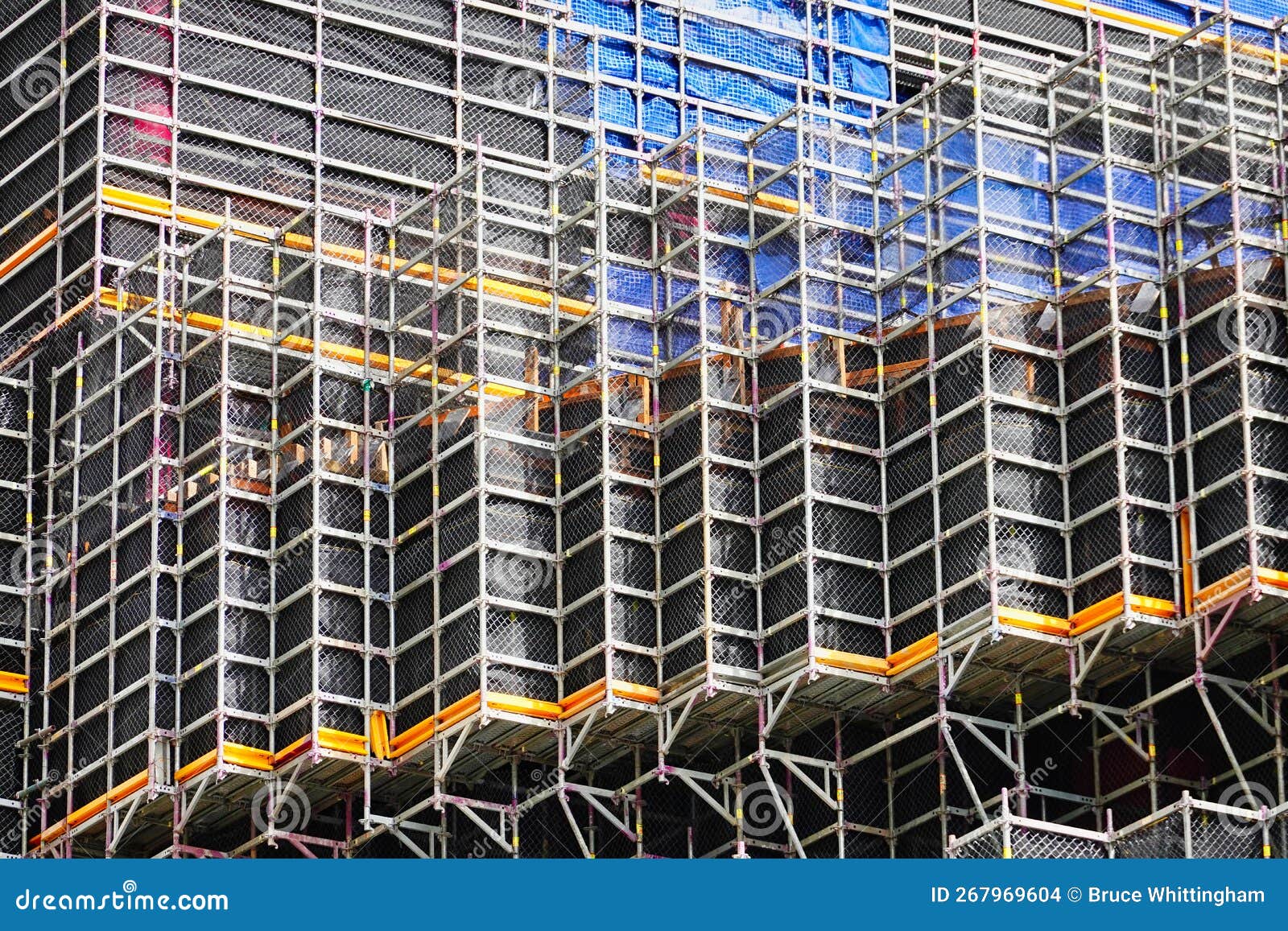 Detail of Complex Mesh Enclosed Scaffolding on High Rise Construction ...