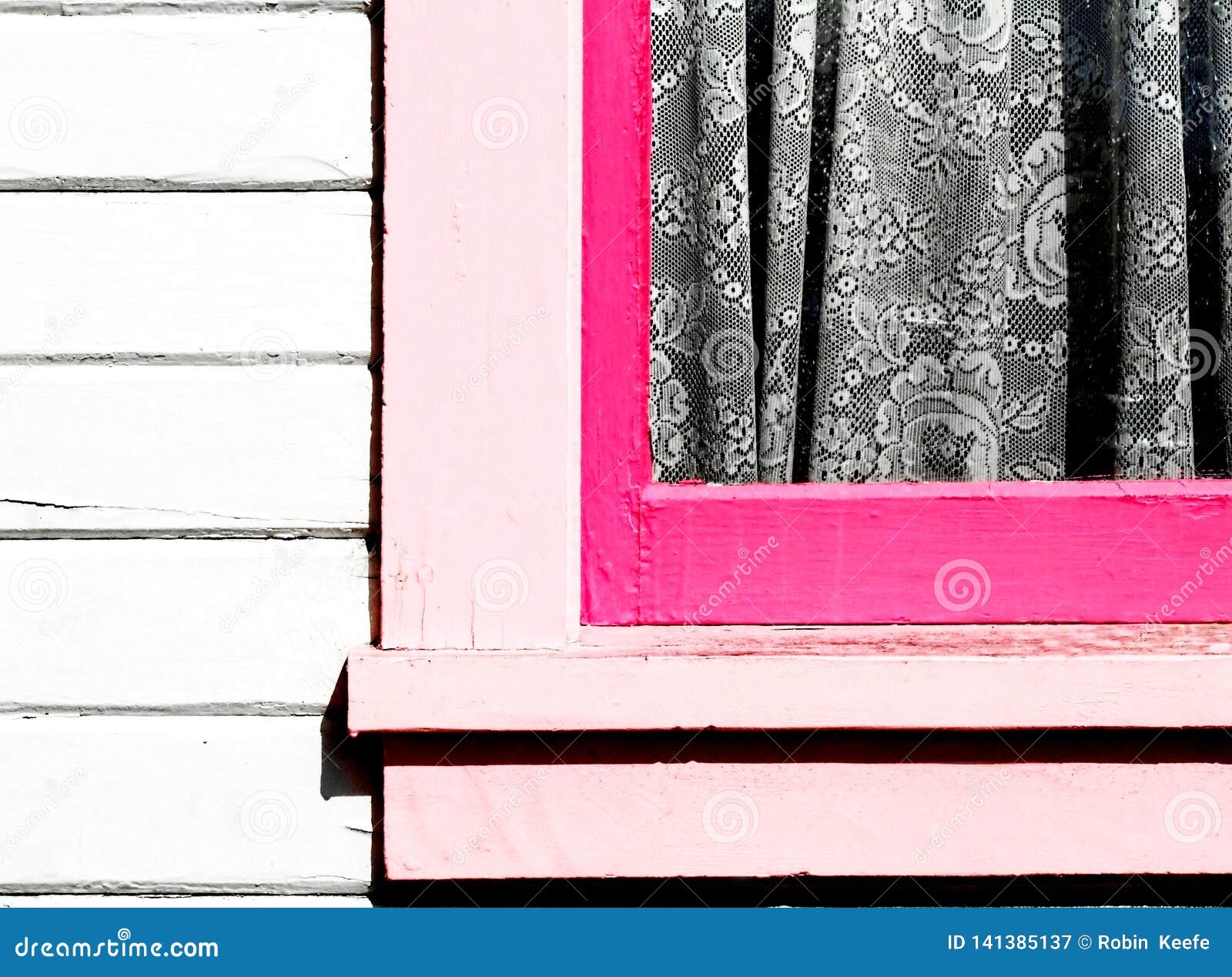 Detail of Window with a Pink Frame on a White House Stock Image - Image ...