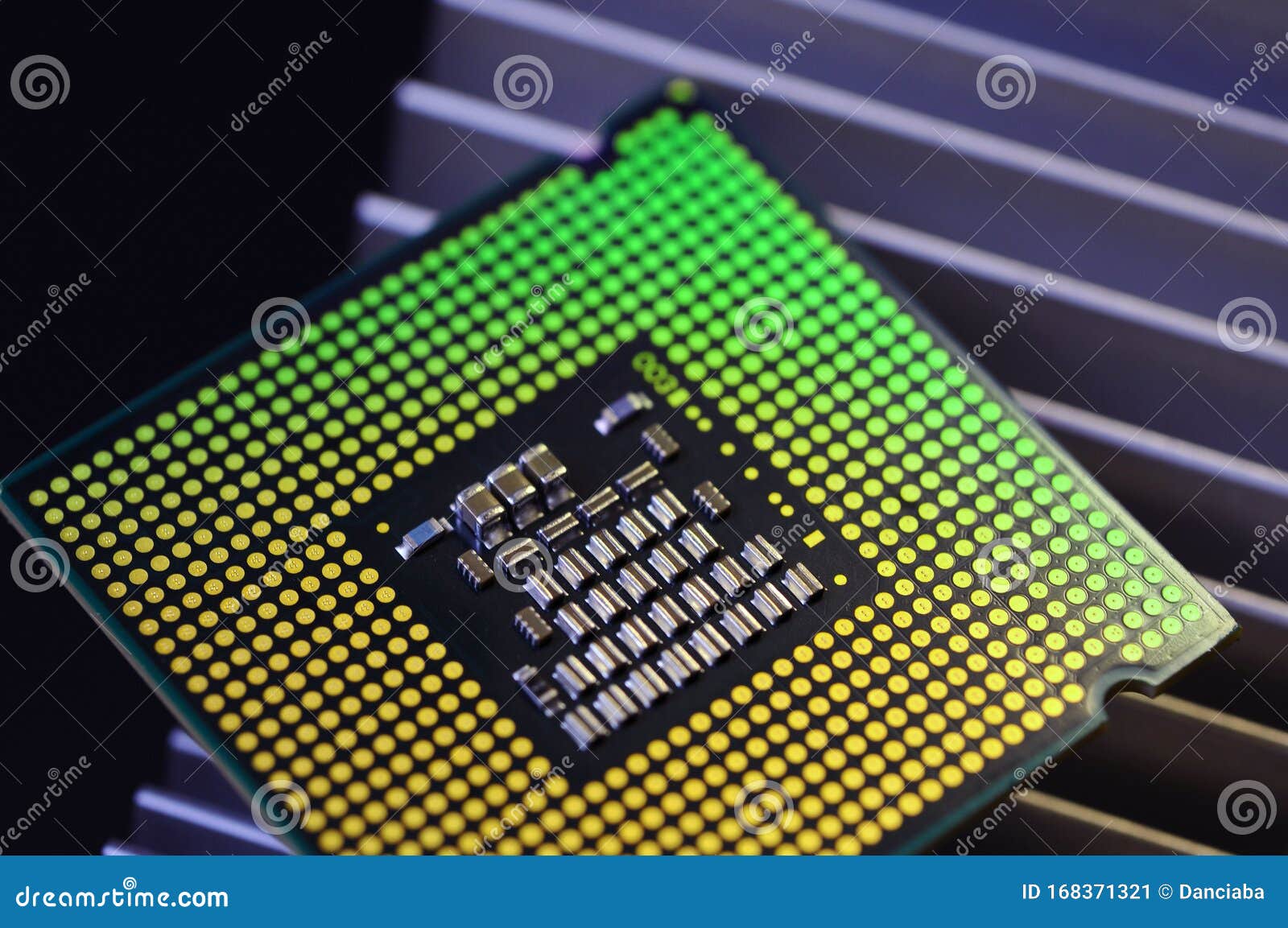 Detail of Cpu Chip Processor on Aluminum Heat Sink Cooler and Lights ...