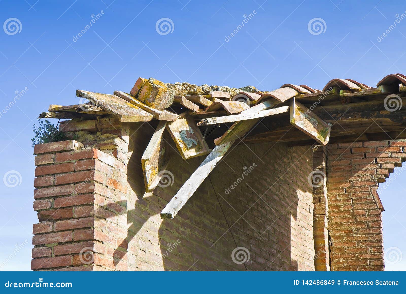 Detail of a Destroyed Roof Viewed from Above Stock Image - Image of ...