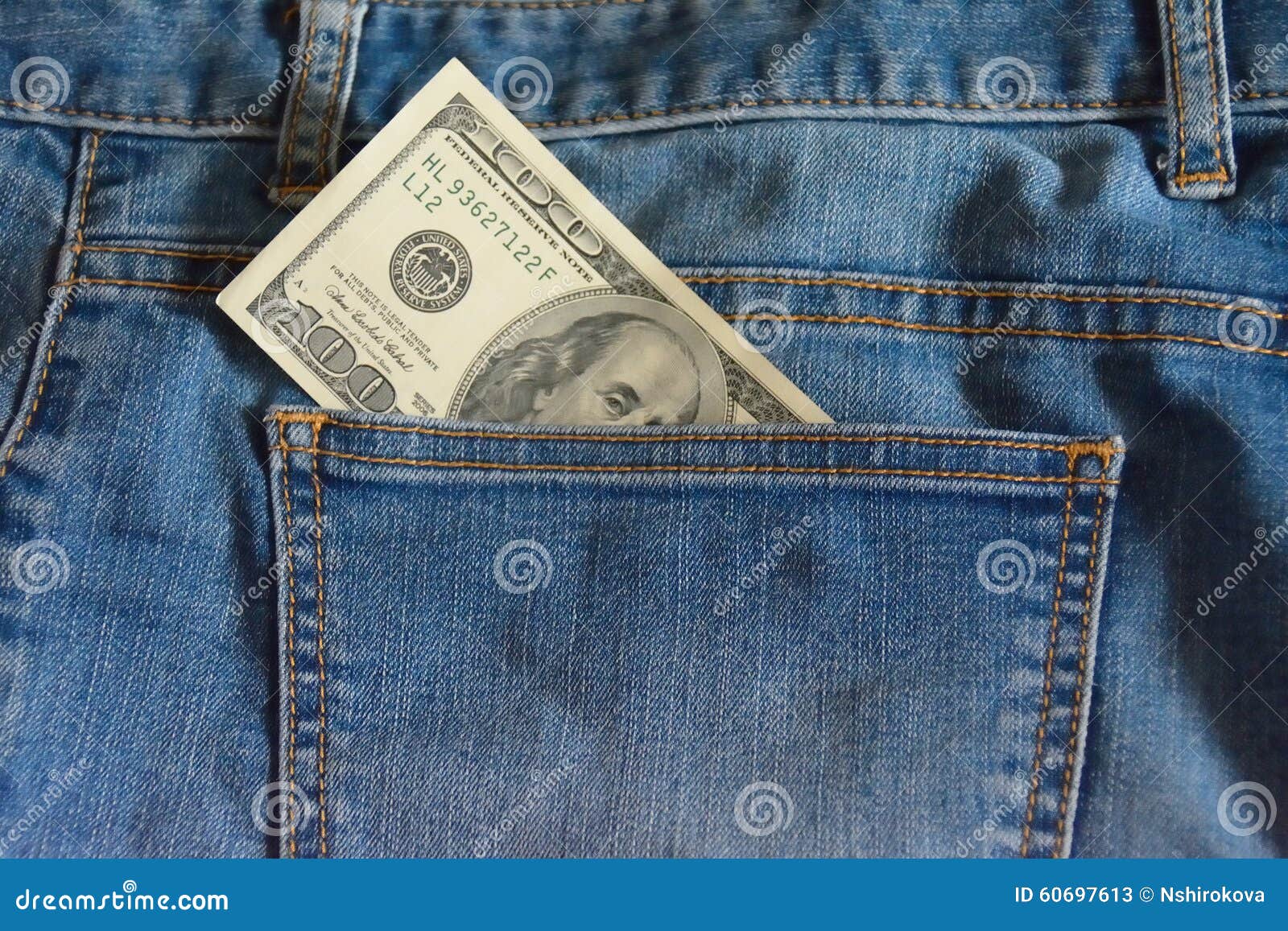Detail of 100 Dollar Note in the Pocket of Blue Jeans Stock Image ...