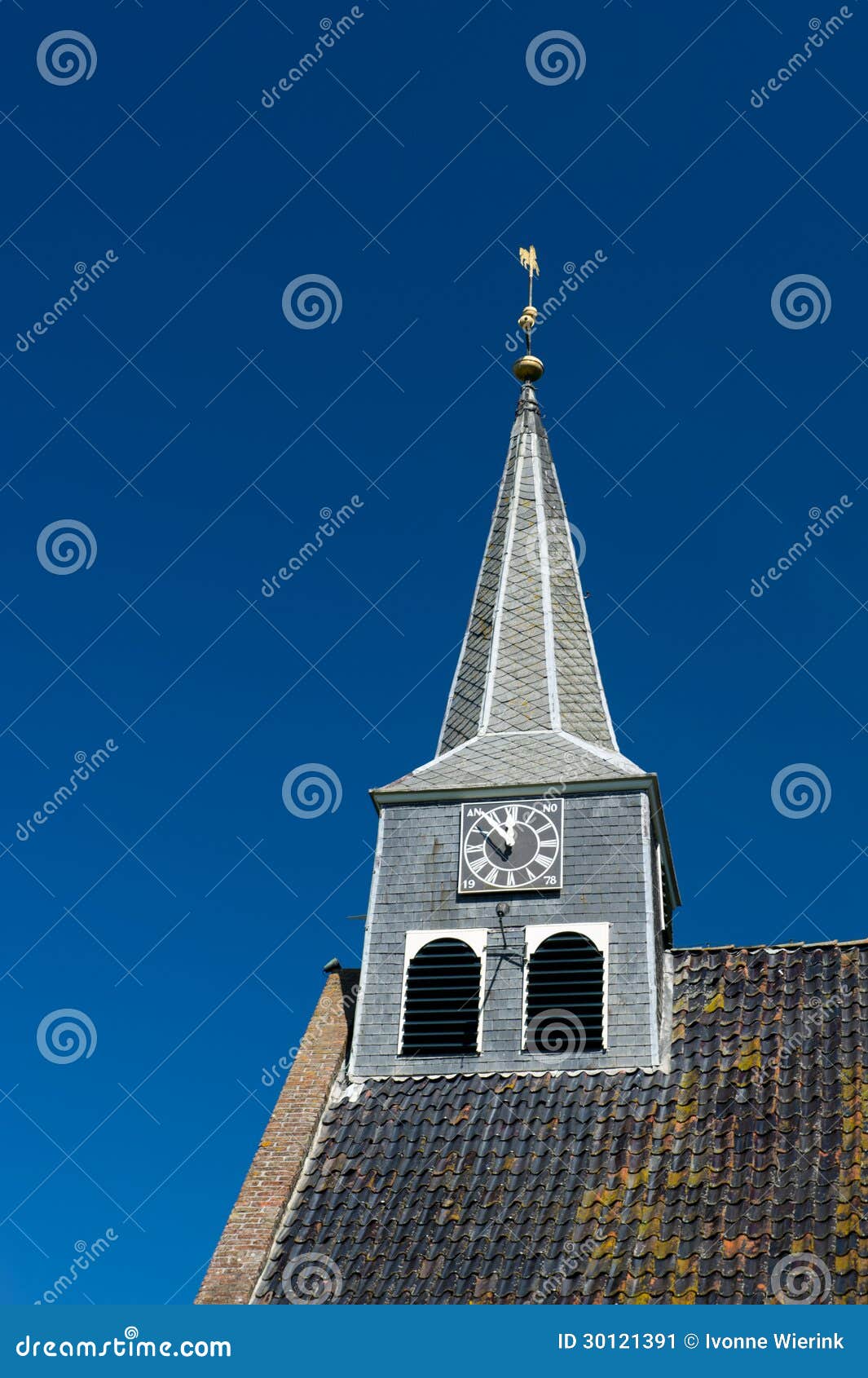 Dutch Church Tower with Clock Stock Image - Image of historical, roof ...