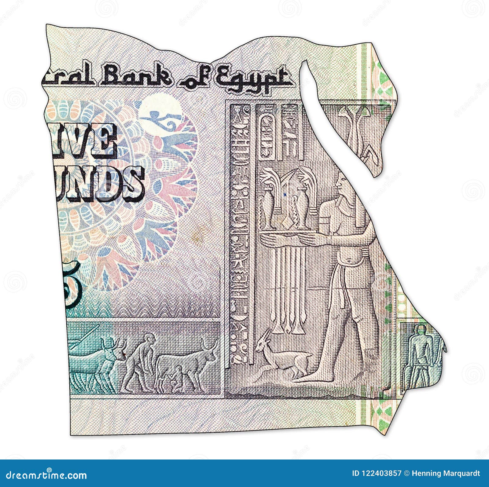 5 Egyptian Pound Bank Note Reverse in Shape of Egypt Stock Image ...