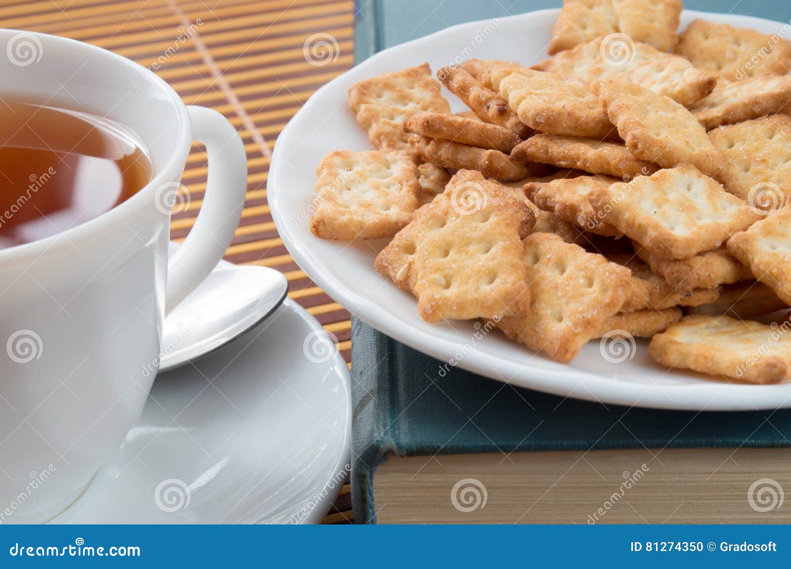 Detail Einer Tasse Tee Und Der Platte Der Cracker Stockfoto - Bild von ...