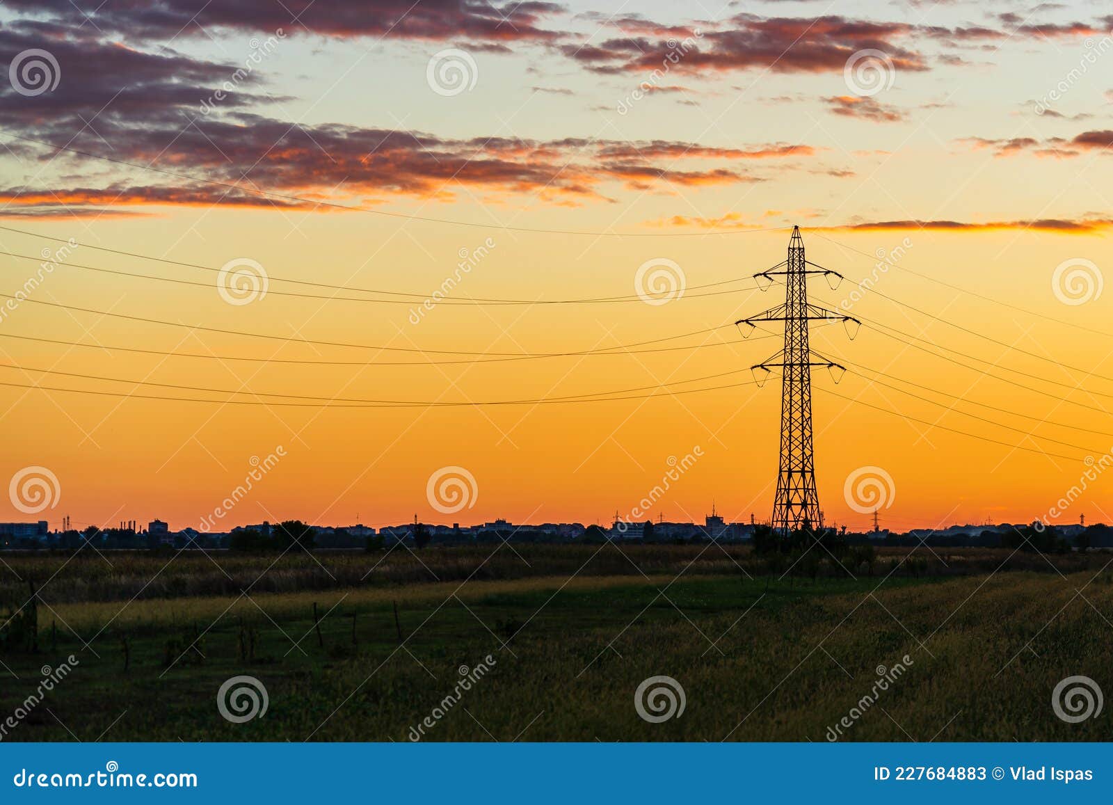 Detail of Electric Pole with Electric Cables and Crop Fields Stock ...