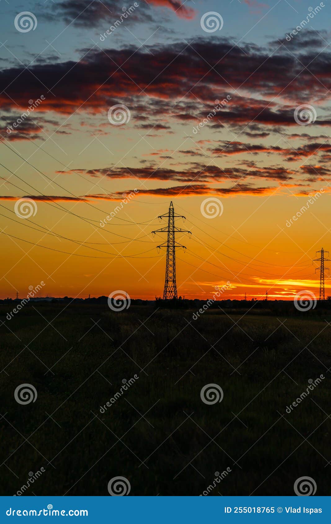 Detail of Electric Pole with Electric Cables and Crop Fields Stock ...