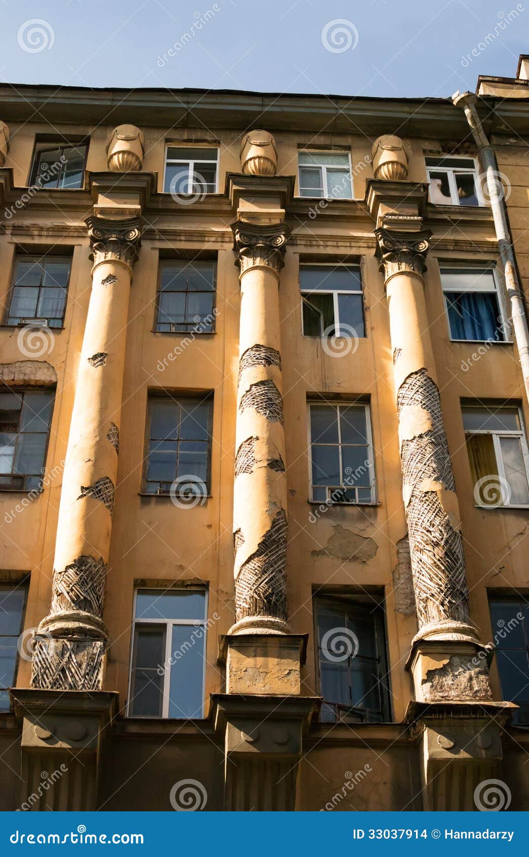 Detail of the Facade of the House with Ionic Columns Stock Photo ...