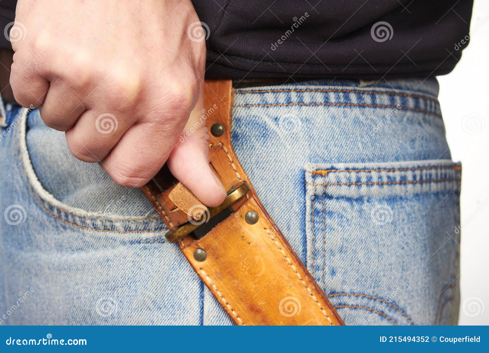 Detail of Finger Work with Standard Leather Sheath when Pulling Weapon ...