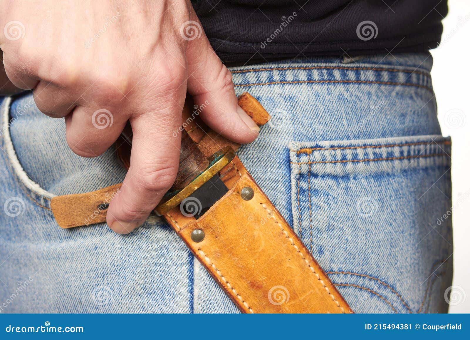 Detail of Finger Work with Standard Leather Sheath when Pulling Weapon ...