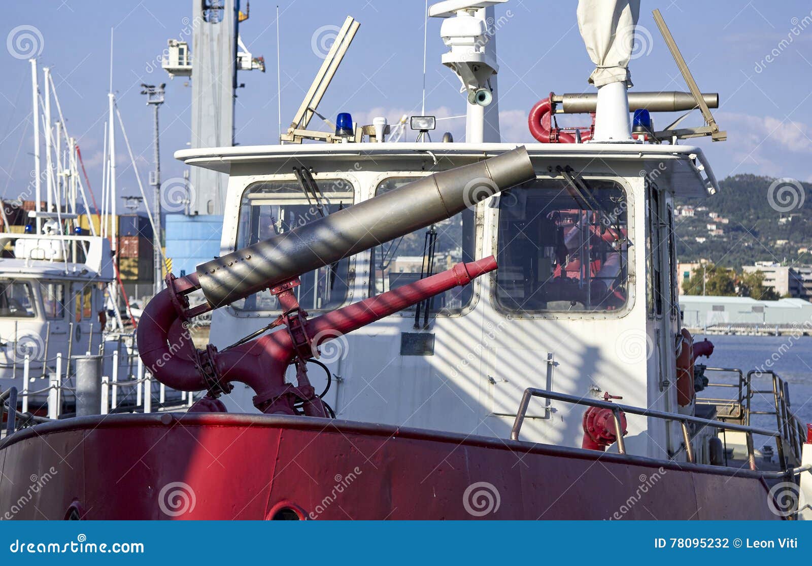 Detail of fireboat stock photo. Image of warehouse, watercraft - 78095232