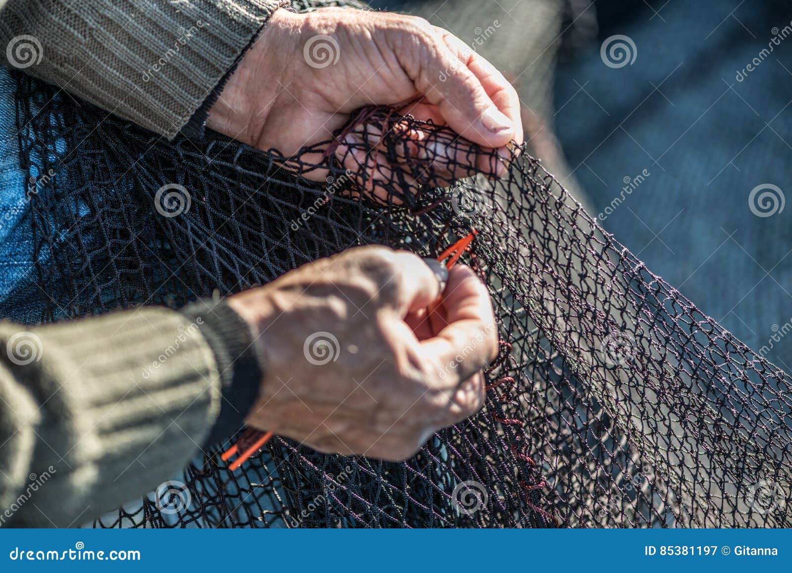 Detail fisherman mending stock image. Image of dirty - 85381197