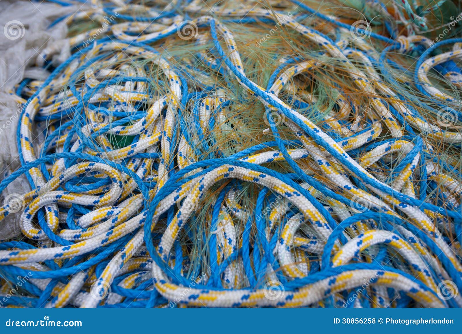 Detail of Fishing Nets and Ropes Stock Photo - Image of green, tangled ...