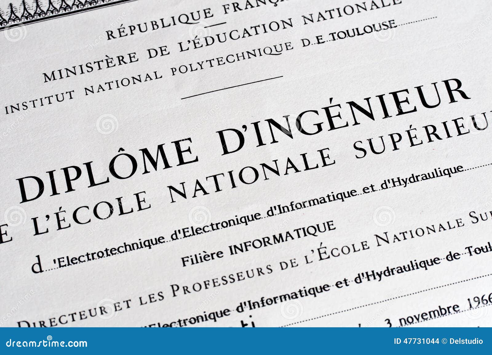 Detail of French Engineer Diploma Stock Photo - Image of school ...
