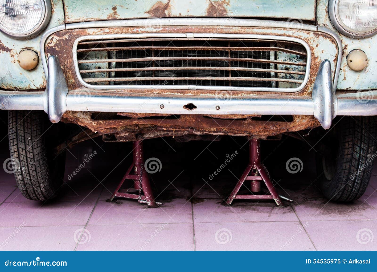 Detail of the Front of an Old Car in Garage Stock Image - Image of ...