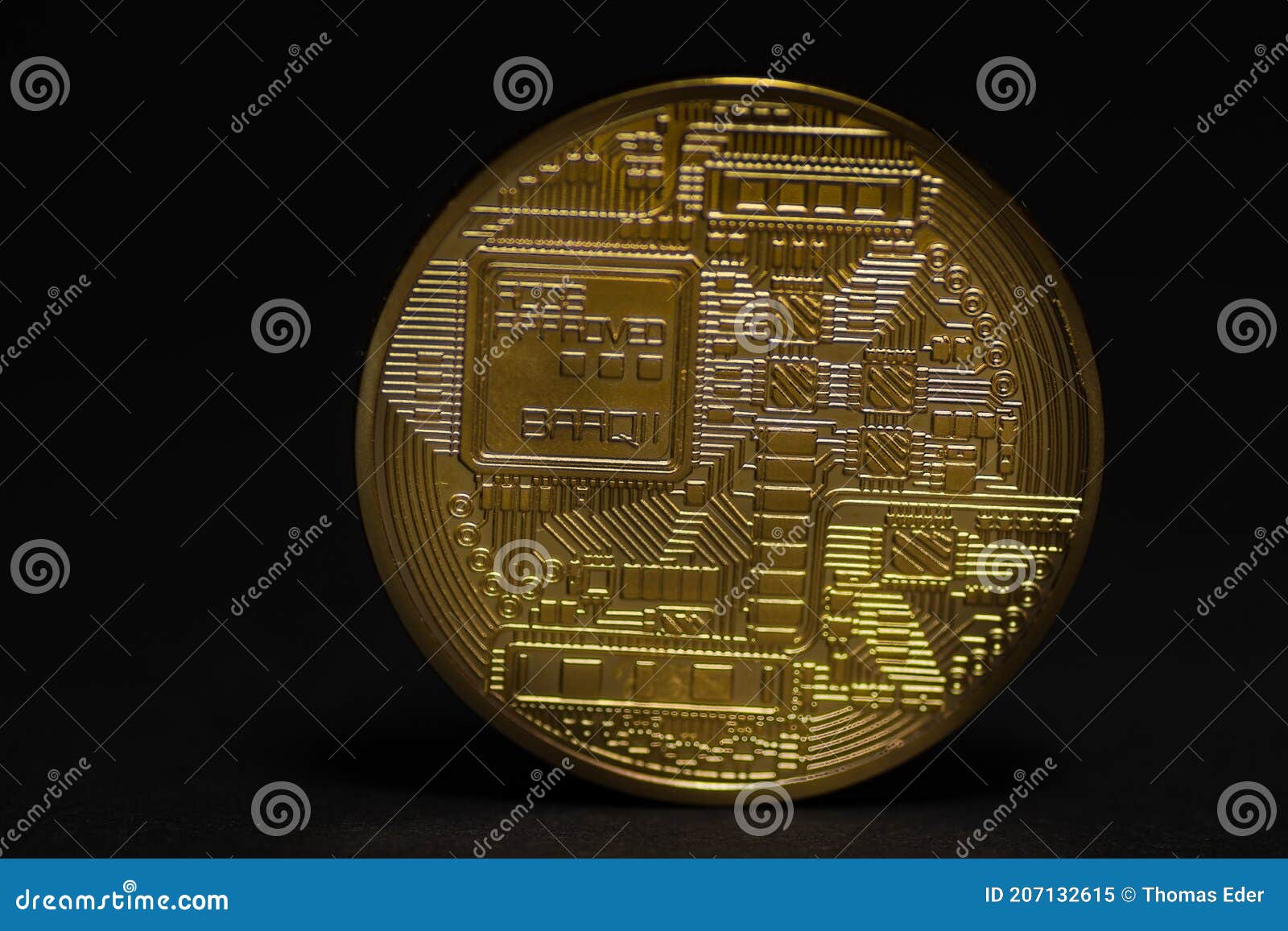 Detail from a Golden Bitcoin Back Side with Black Middle Stock Image ...