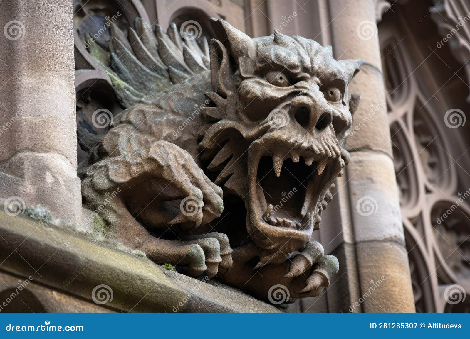 Detail of a Gothic Stone Gargoyle on a Cathedral Stock Illustration ...
