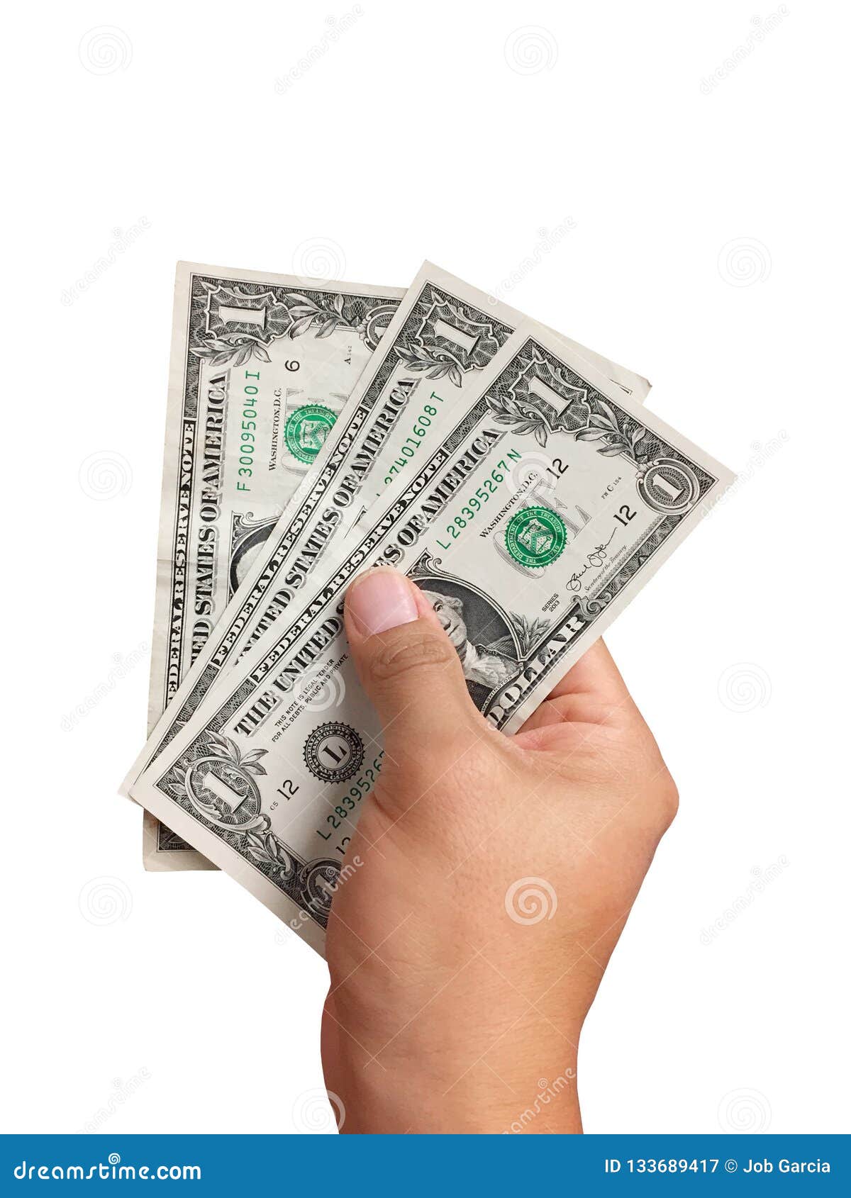 Hand Holding Dollar Bills on White Background Stock Image - Image of ...