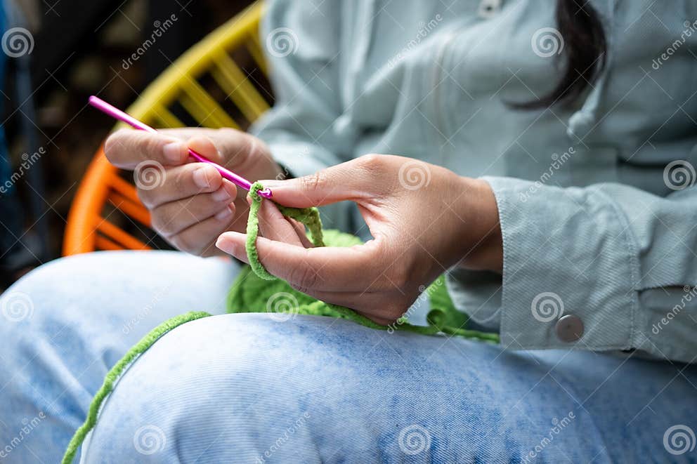 Detail of Hands Crocheting with Thread Stock Image - Image of material ...