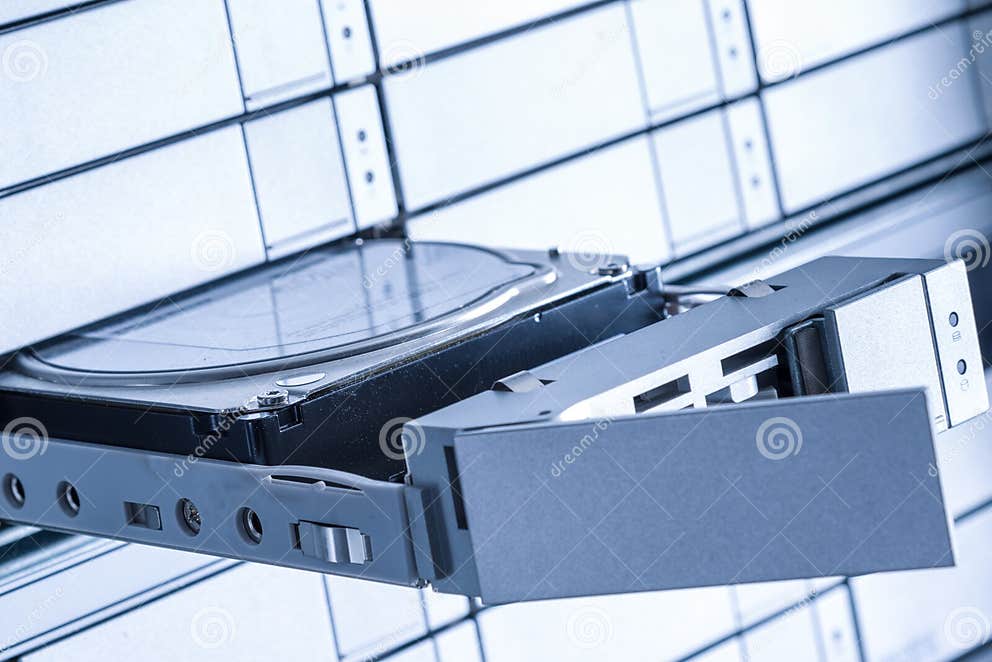 Detail of Hard Disk in a Tray that is Being Installed Inside Dat Stock ...