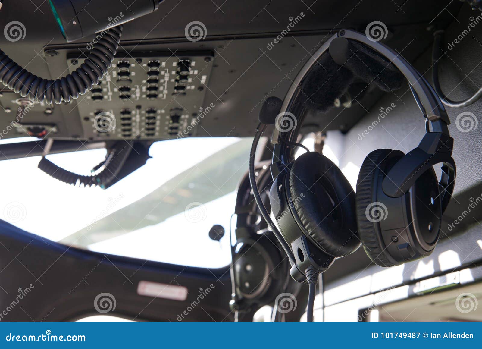 Close Up of Headsets in Helicopter Cockpit Stock Image - Image of ...