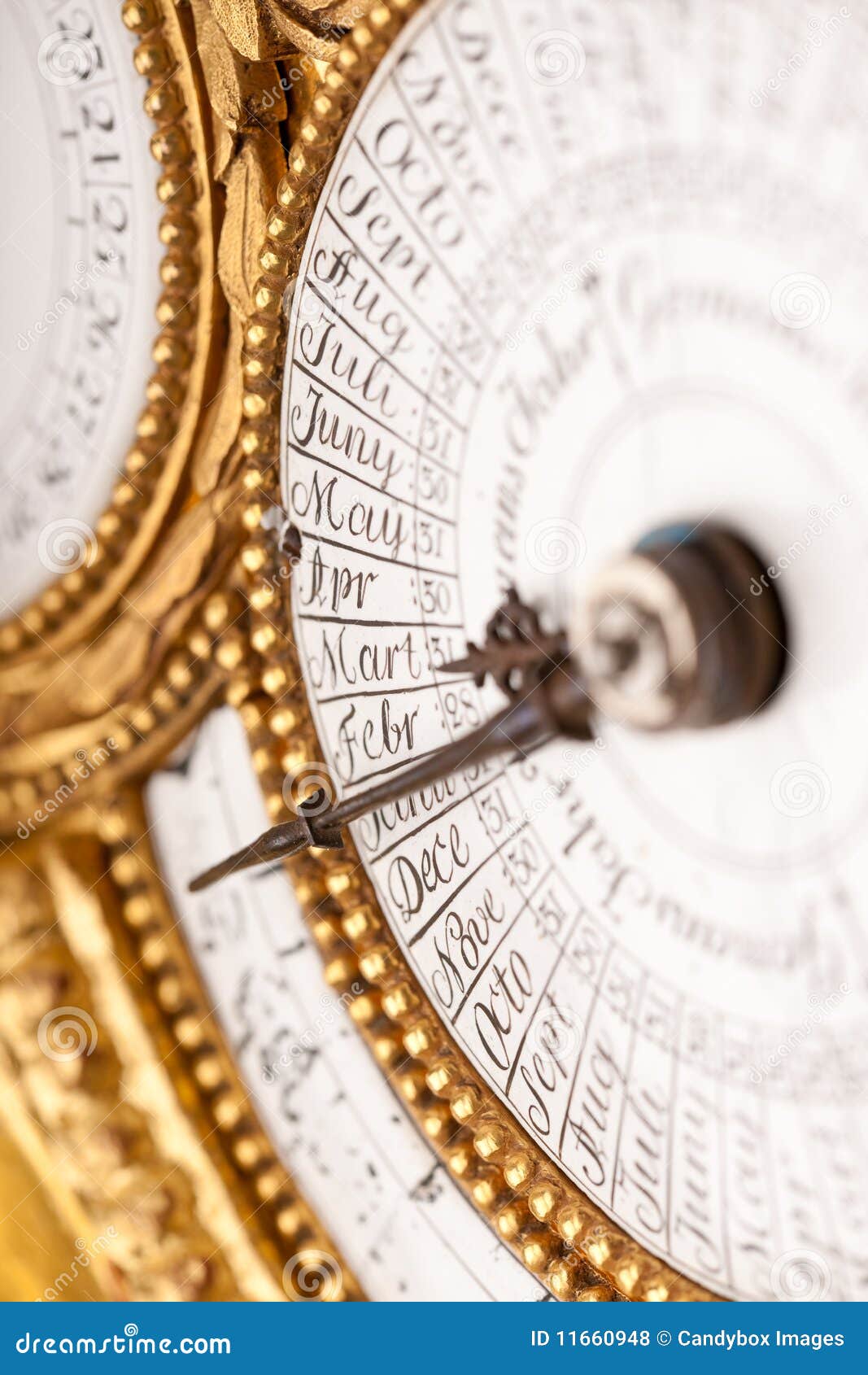 Detail of Historic Clock with Calendar Stock Photo - Image of detail ...