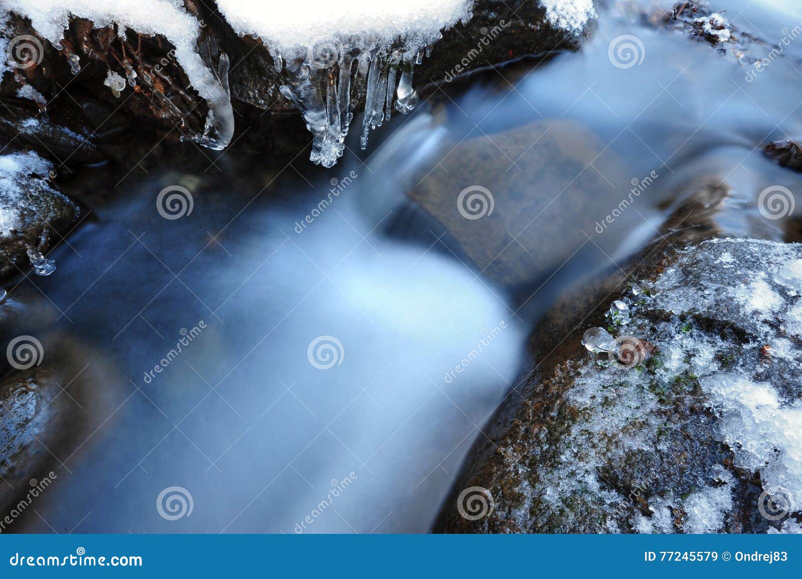 Detail of icy stream stock image. Image of water, rock - 77245579
