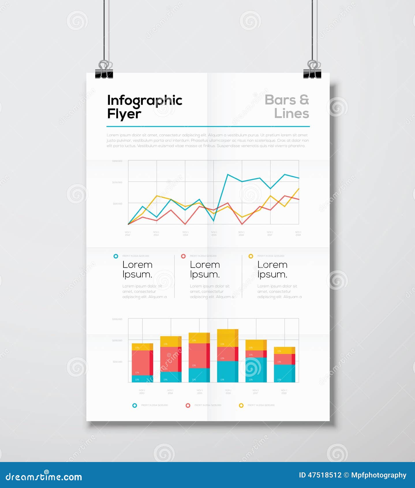 Detail Infographic Business Flyer with Line and Bar Graph Vector Stock ...